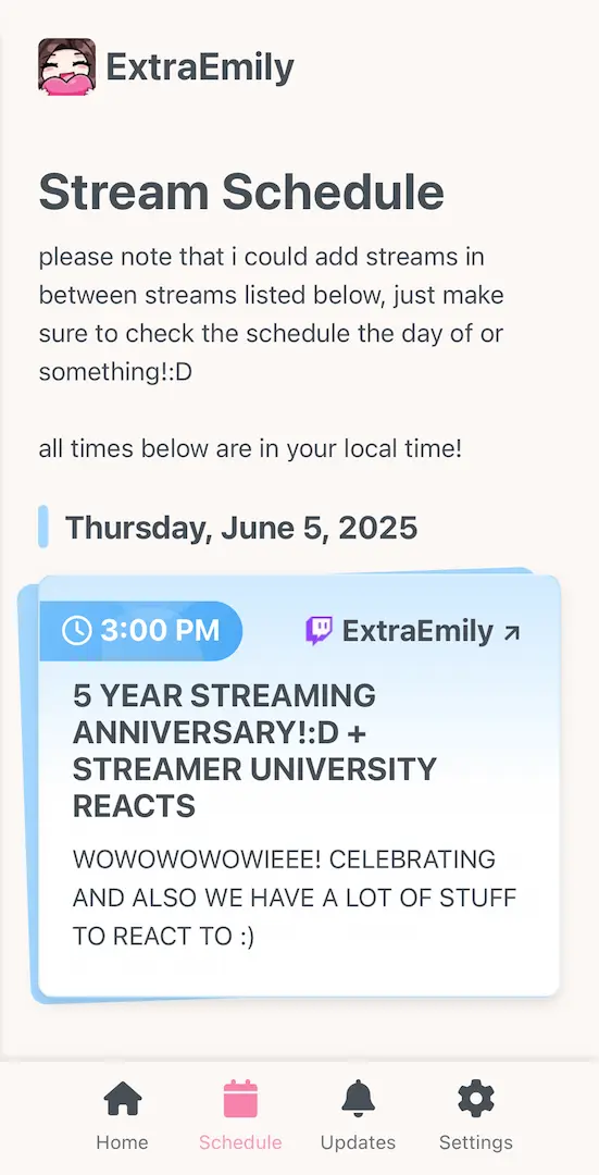 Stream Schedule · ExtraEmily